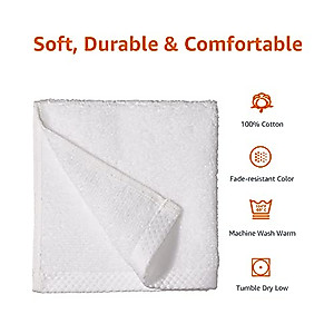 Amazon Basics Quick-Dry Washcloth 100% Cotton - 12-Pack, White