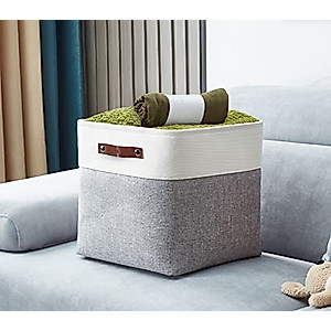 DECOMOMO Cube Storage Organizer Bins 11 inch Cube Storage Bin 4 Pack Cubby Storage Bins Storage Baskets for Organizing Shelf Closet Nursery Toys Cloth Bathroom (Grey&White)