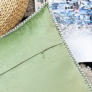 GAWAMAY Green 16x16 Fall Pillow Covers,Pack of 2 Decorative Burgundy Red Cushion Pillow Cases with Chenille Edge Soft Boho Decor Pillows for Living Room Sofa Couch Beding Velvet Euro Pillow (40x40cm)