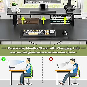 Homieasy L Shaped Computer Desk with Storage File Drawer, Reversible Home Office Desk with Recessed Power Strip and Led Strip, Corner Gaming Desk Work Study Table with Monitor Stand, Black