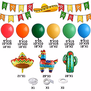 Mexican Fiesta Party Decorations 168PCS Fiesta Balloon Garland Arch Kit Cactus Llama Taco Twosday Foil Balloons for Birthday Carnival Cinco De Mayo Taco Party Decorations