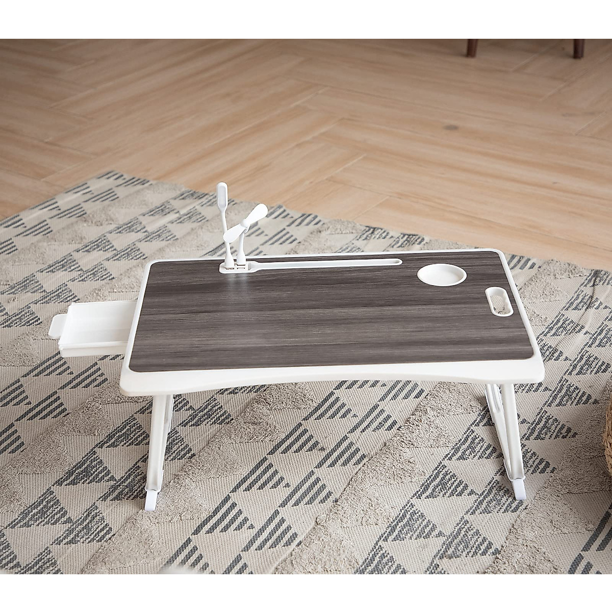 Tiovo Laptop Bed Desk, Portable Bed Table 4 USB Ports Laptop Stand Bed Lap Desk Tray Table with Foldable Legs Storage Drawer for Home Bed Couch Floor, Gray