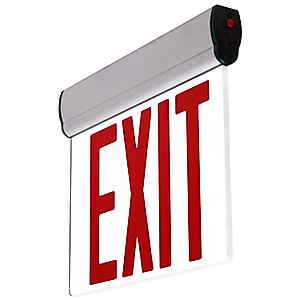 LFI Lights | New York City Approved Red Edge-Lit Exit Sign | Aluminum Housing | All LED | Single-Sided Clear Acrylic Panel | 8" Lettering | Hardwired w/Battery Backup | UL Listed | NYCELRT-R