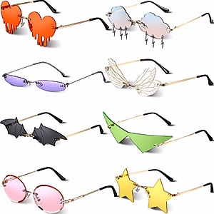 Juinte 8 Pcs Irregular Sunglasses Set Rimless Lovely Flame Rectangle Cloud Star Butterfly Sunglasses Frameless Candy Color Glasses Heart Slender Oval Triangle Sunglasses for Women Men (Stylish Style)