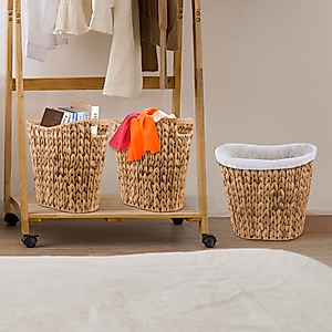 Micsci Wicker Waste Basket, Handwoven Water Hyacinth Trash Can, Wicker Trash Basket with Built-in Handles,Wicker Garbage Can for Bathroom,Bedroom, Kitchen (1 Pack)