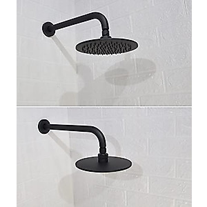 Aquaiaw Shower Arm and O-Ring Flange, 12 inch, Solid Brass, Round, Both 1/2 NPT Tapered Threads, Bent Shower Arm, Wall Mount Shower Head Extension Arm, Rainfall Shower Head Arm (Matte Black)