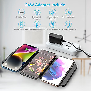 Wireless Charging Pad, ZealSound Ultra-Slim Triple Wireless Charger Station for Multiple 3 Devices & New Airpods Ultra Slim PU Leather Wireless Charging Mat W/AC Adapter for Smartphone Phone (Black)