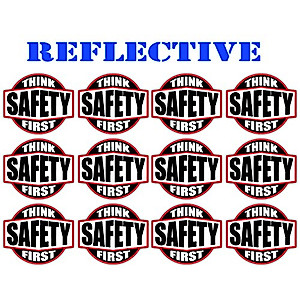 12 Pack | Reflective Think Safety First Hard Hat Stickers | Motorcycle | Welding Biker Helmet Decals | Laborer | Foreman | Welder, Lineman, Construction Vinyl Decal