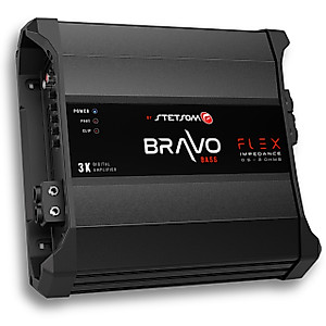 Stetsom Bravo BASS Flex 3K Mono Class D Car Audio Amplifier, Automatic Impedance System 0.5 to 2 Ohms, Monoblock, 3000 Watts RMS at Variable Impedance, 3000x1, Smart Multi-impedance Subwoofers Amp