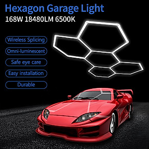 Zheedale Hexagon Garage Lights, Higher Brightness Lumens Honeycomb Hex Led Light 5 Grid for Garage, Auto Beauty Shop, Car Detailing Shop, Workshop, Basement, 3 Year Warranty