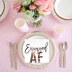 Andaz Press Gold Foil Engaged AF Napkins Floral Wreath, 6.5-inch, 50-Pack, Bridal Shower Napkins For Wedding Engagement Party Bachelorette Party Napkins Bride Napkins Funny Bar Napkins Mimosa Napkins