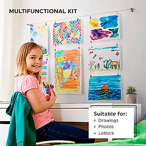 Art Display for Kids Artwork - 10ft Alloy Steel Wire with 48 Clips | Willow & Eva
