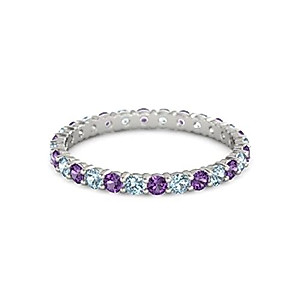 Carillon Amethyst Aquamarine Round 2.50 MM Eternity 925 Sterling Silver Women Stacking Ring (Sterling Silver, 8.5)