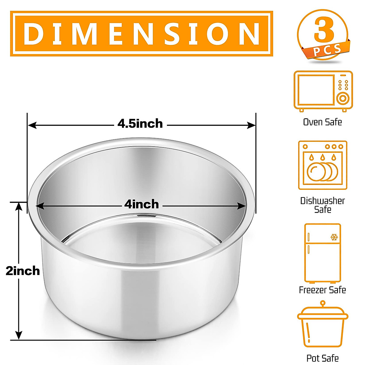 4 Inch Cake Pan Set of 3, P&P CHEF Small Stainless Steel Round Baking Layer Pans Bakeware for Mini Cake Pizza Bread, Non Toxic & Healthy, Leakproof & Easy Clean, Mirror Finish & Easy Releasing