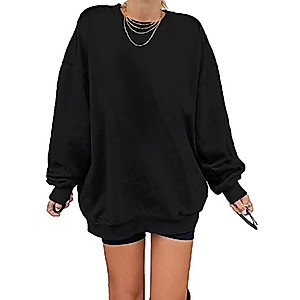 Dokotoo Womens Ladies Plus Size Cotton Basic Oversized Crewneck Long Tunic Sweatshirts for Women Long Sleeve Comfy Cozy Winter Fleece Pullover 2023 Fall Tops Casual Loose Fit Tees Shirts Black 3XL