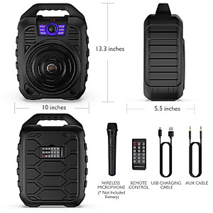 EARISE T26 Portable Bluetooth PA Speaker System with Wireless Microphone, 12W Karaoke Machine for Party/Outdoors, 3600mAh Battery, FM Radio, Audio Recording, Remote Control, Supports TF Card/USB/AUX