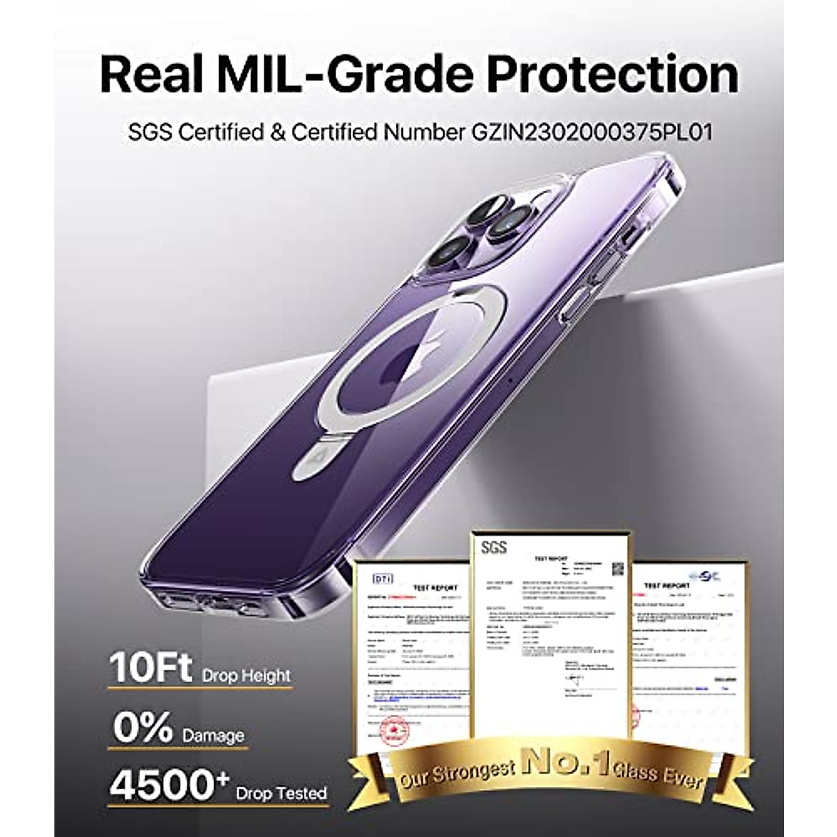 andobil for iPhone 14 Pro Max Clear Case with Magnetic Ring [Compatible with MagSafe] [Military Grade Protection] Invisible Strong Magnet Stand, EasyRelax Kickstand Case, (Non-rotatable), Clear