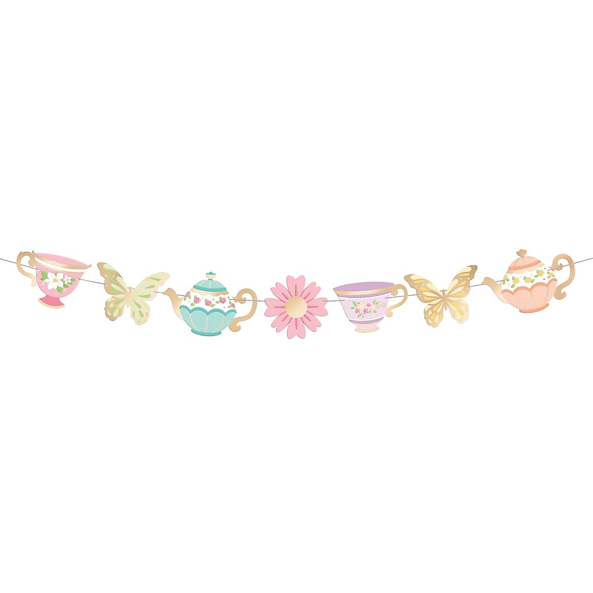xo, Fetti Tea Party Gold Foil Banner - 5 Ft. | Fun Partea Flower Birthday Decorations, Butterfly Garden Party Baby Shower Supplies, Easter Photobooth Backdrop, Mother's Day