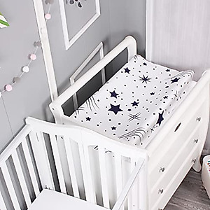 Belsden 3 Pack Microfiber Soft Changing Pad Cover, with 2 Considerate Safety Belt Holes, Durable Diaper Change Table Sheet Set for Baby Boys Girls, 16''x32''x8'', White Star & Navy & Navy Star
