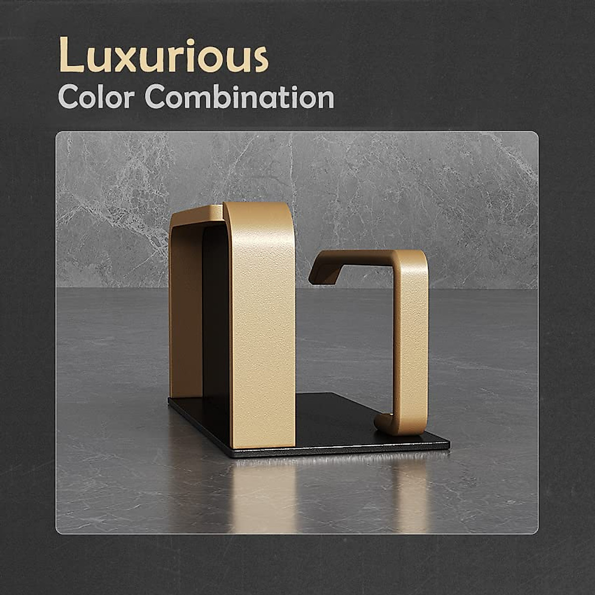 ROZZWILD Toilet Paper Holder with Shelf Adhesive Wall Mounted No Drill Aluminium Alloy Stainless & Rustproof Toilet Paper Roll Dispenser Bathroom Organizer Storage Rack Matte Black Gold