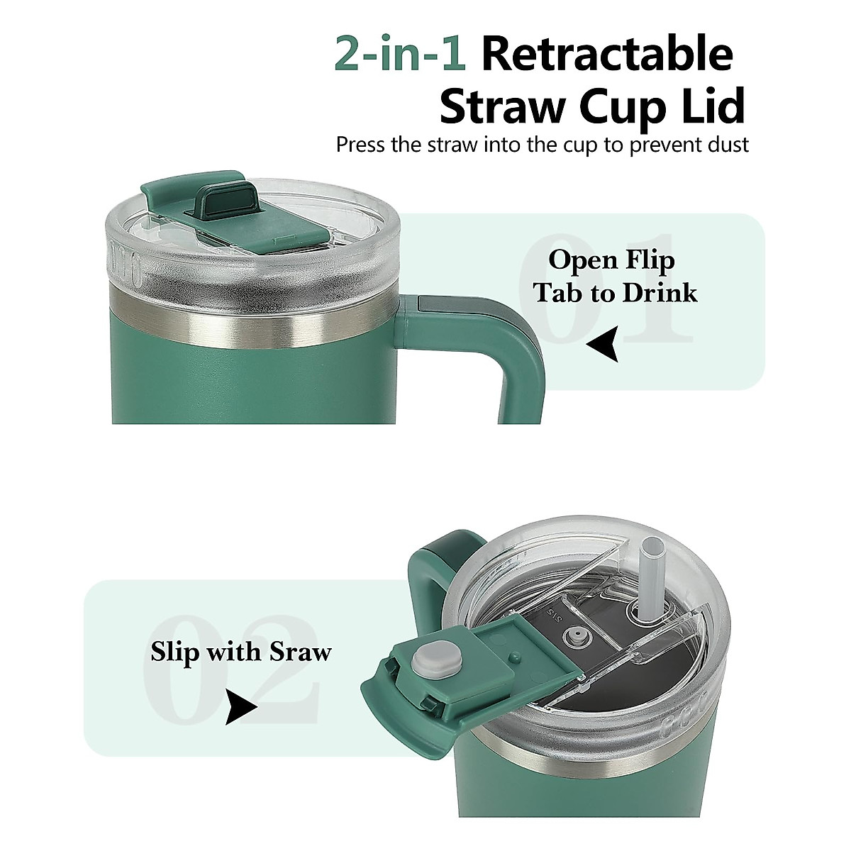 Riley Joy 40 oz Stainless Steel Tumbler with Handle & Straw, Vacuum Insulated Travel Mug for Office, Home, or Car, Cold/Hot Water Bottle, Leak-Proof, Fits Holders