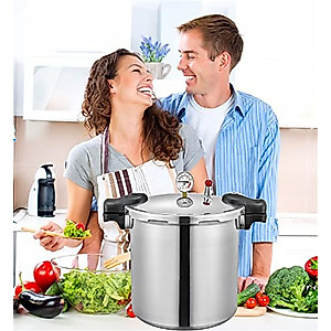 25quart pressure canner cooker and cooker with cooking rack canning pressure cooker with gauge Explosion proof safety valve Extra-large size great for big canning jobs,Induction cooker can sense