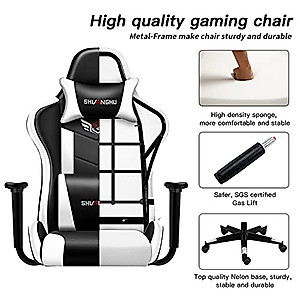 shuanghu Gaming Chair Office Chair Ergonomic PC Computer Chair with Reclining Racing Chair with Headrest and Lumbar Support Gaming Chair for Adults Teens Desk Chair (Black+ White)