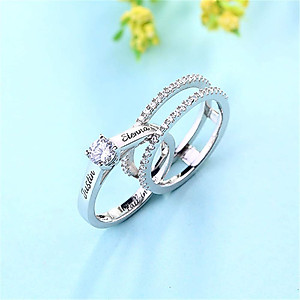 AILIN Personalized Twisted CZ Promise Rings with Name Engraved 925 Sterling Silver Wedding Bands Gift for Women Mother's Day Engagement Jewelry Square Heart Shape