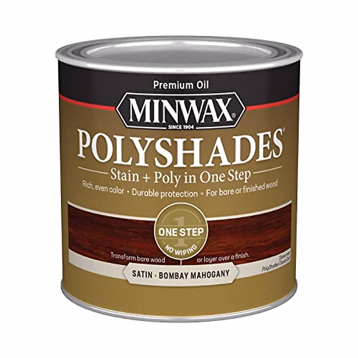 1/2 pt Minwax 21380 Bombay Mahogany PolyShades Wood Stain and Polyurethane, Satin