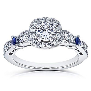 Kobelli Moissanite and Sapphire Engagement Ring 1 CTW in 14k White Gold, Size 7, White Gold