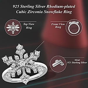 Diamond2Deal 925 Sterling Silver Rhodium-plated Cubic Zirconia Snowflake Ring Size-8