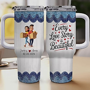 Custom 40oz Tumbler with Handle – engagement announcement-Personalized Couple Gift for Anniversary Wedding Gift, Birthday, Mother's Day, Valentine’s Day VzTBav