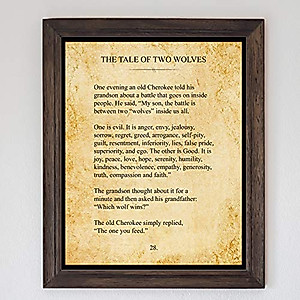 "The Tale of Two Wolves" Cherokee Indian Tale-Vintage Book Page Print -8 x 10" Spiritual Wall Art Print-Ready to Frame. Inspirational Home-Office-Classroom-Library Decor. Great Native American Sign!