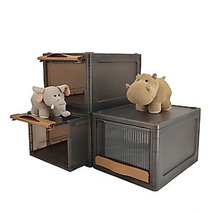 RETRONLY Stackable Storage Drawer Organizer - Plastic Storage Box with Flip Door, Storage Cabinet Drawer for Home, Storage Plastic Nightstand for Bedroom(Drawer, 3 Pack)
