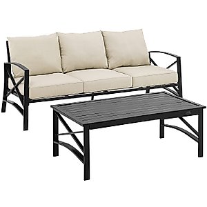 Crosley Furniture Kaplan 2-Piece Outdoor Sofa Patio Furniture Set, Conversation Sets for Porch, Deck, Oiled Bronze with Oatmeal Cushions