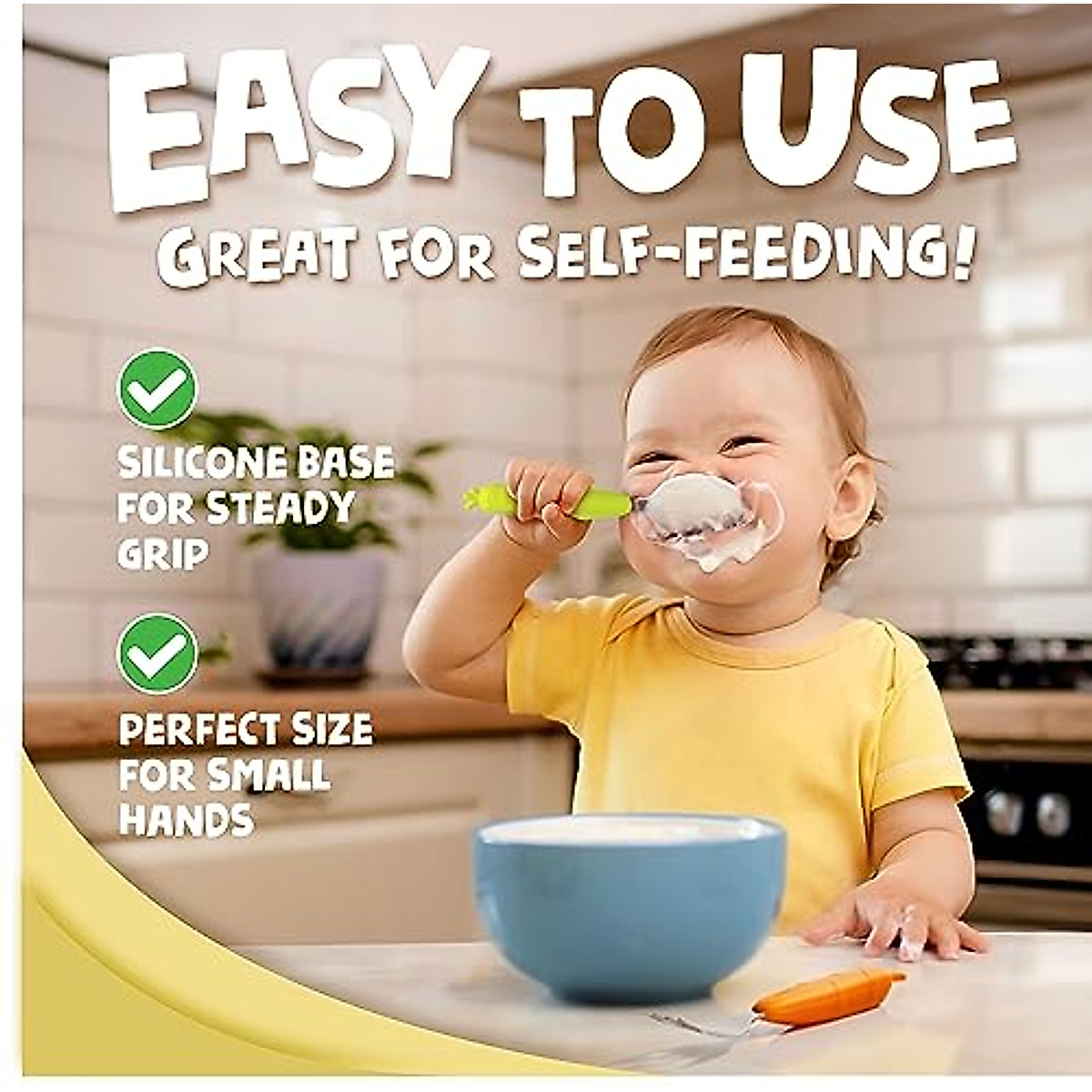 MONEE Toddler Utensils | Easy to Use Toddler Silverware Set | Made in Korea | BPA-Free | Toddler Forks & Spoons | Baby Utensils 6-12 Months | Baby Spoons Self Feeding 6 Months | 100% Platinum Silicone