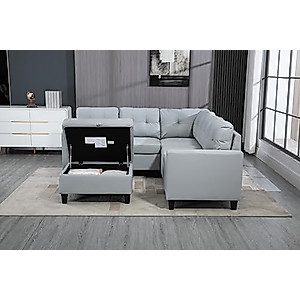 ERYE L-Shaped 5 Seaters Free Combined Couch for Home Apartment Office Living Room Set, Modular Corner Sectional Sofa with Cushions and Storage Ottoman,Easy to Assemble & Save Space, Gray PU