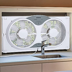 shinic 9" Blades Twin Window Fan with Reversible Airflow, Remote Control, 3 Speeds, 3 Functions, Bathroom Kitchen Exhaust Fan, Width Adjustable (From 23.5" to 37") ETL Certified Small Window Fan