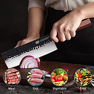 FINDKING Dynasty Series Japanese Nakiri Knife, Professional Vegetable Cleaver, 9Cr18MoV High Carbon Steel Blade, African Rosewood Octagonal Handle, for Shred, Slicing, Mincing, 7 Inches