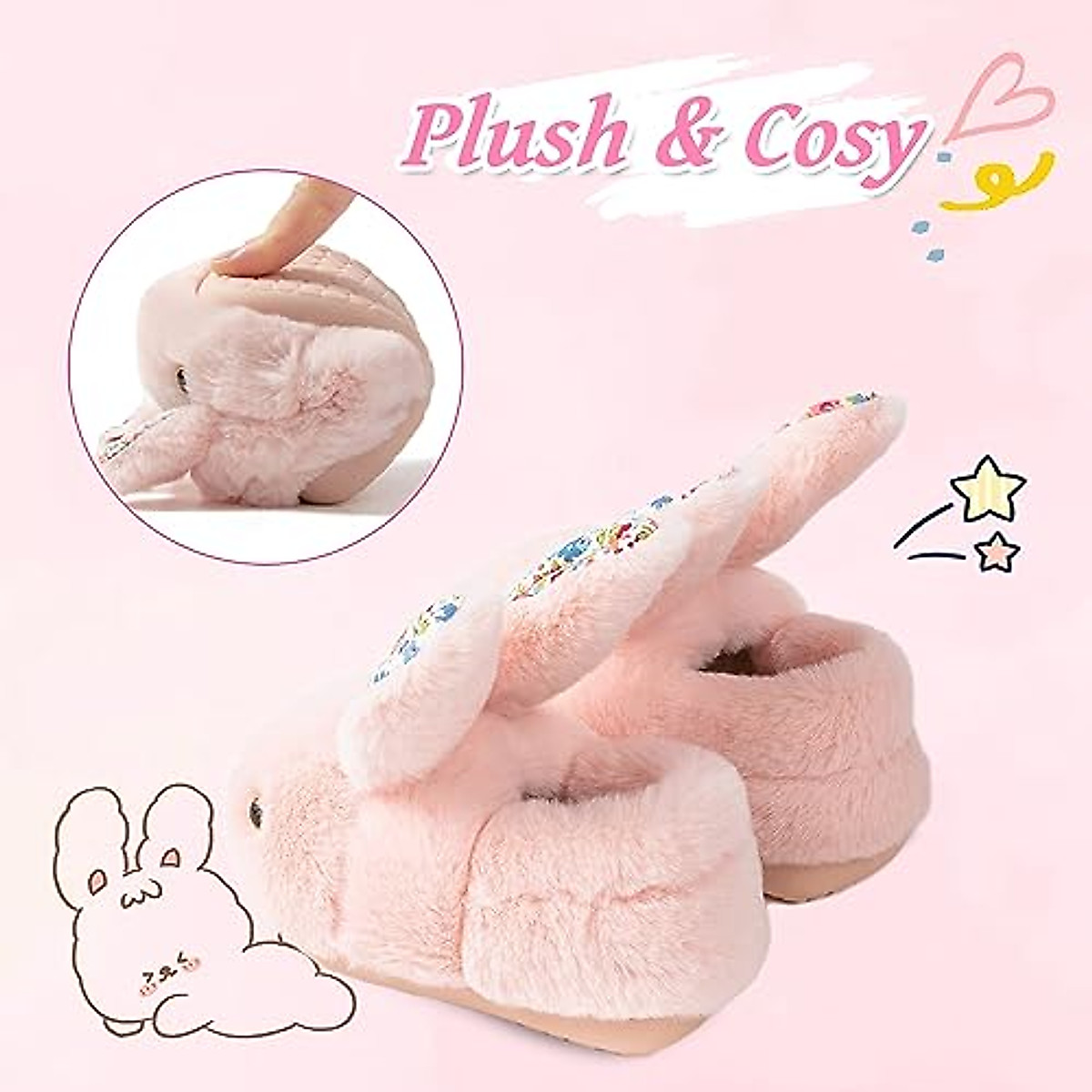 Drecage Girls Toddler Slippers Boys House Shoes For Little Kids Cute with Bunny Design Plush ndoor Slippers Non-Slip Pink 11-12 Little Kid