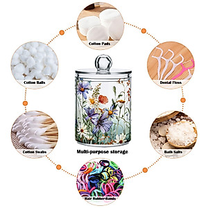senya Clear Plastic Jars Cotton Swabs Cans, Wildflowers Butterflies Botanical Bathroom Canisters Storage Organizer with Lids 2PCs Set for Cotton Ball, Cotton Swab, flossers, Hair Bands
