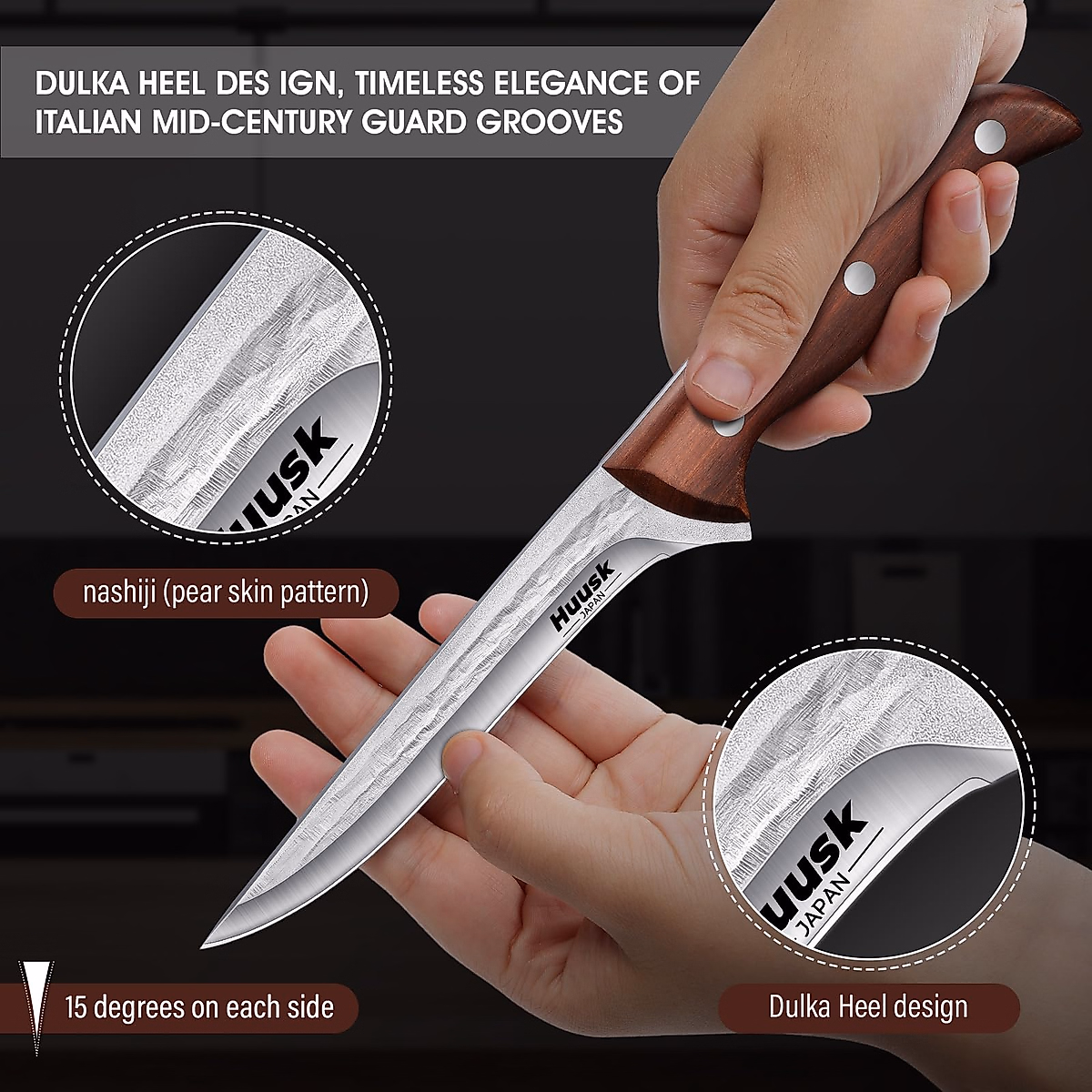 Huusk 5 Inch Boning Knife for Meat, High Carbon Steel Hand Forged Full Tang Sharp Japanese Deboning Knife, Premium Outdoor Kitchen Knife for Poultry Chicken,BBQ,Father's Day Christmas Gift