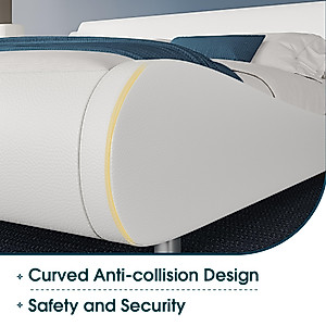 WEEWAY Modern Queen Size Upholstered Platform Bed Frame, Faux Leather Sleigh Bed with Adjustable Headboard, Strong Wood Slats Support, No Box Spring Needed, White