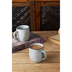 famiware Coffee Mugs Set of 4, Ocean Square 13oz Coffee Cup Set with Handle for Cocoa, Milk, Hot Chocolate, Tea, Water, Stoneware Cups for Kitchen, Microwave and Dishwasher Safe, Grey