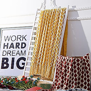 NTBAY Acrylic Knitted Throw Blanket, Lightweight and Soft Cozy Decorative Woven Blanket with Tassels for Travel, Couch, Bed, Sofa, 51x67 Inches, Mustard Yellow Wave