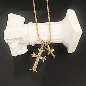 Partm Double Cross Necklace for Women Dainty Cross Pendant Choker 14K Gold Plated Trendy CZ Diamond Cross Charm Necklace Hypoallergenic Delicate Faith Jewelry Religious Gifts for Women