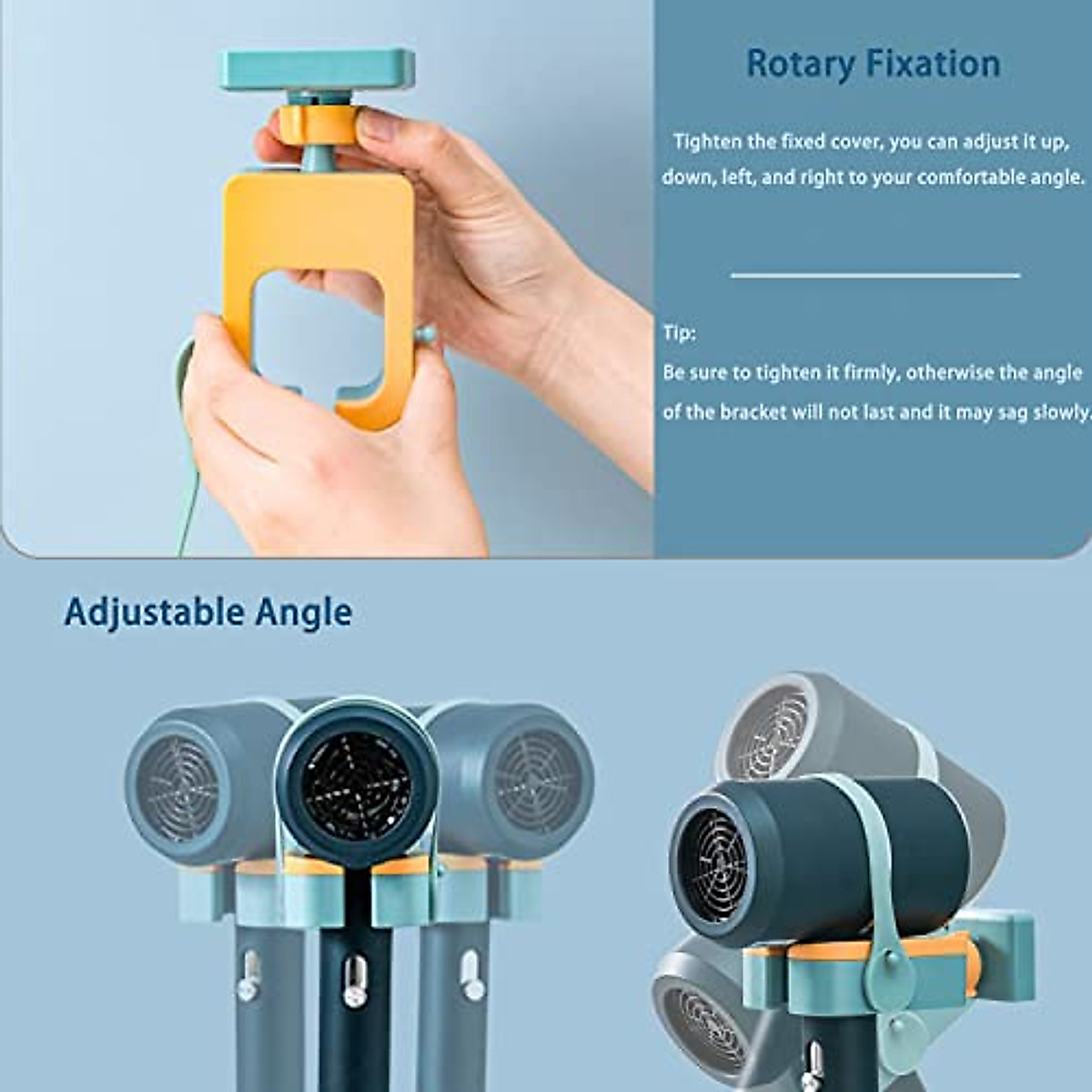 Rotatable Universal Hands Free Hair Dryer Holder Wall Mounted,Blow Dryer Holder Wall Mounted,Hair Dryer Stand Holder Hands Free for Women, Save Space & Easy to Install on Bathroom Bedroom