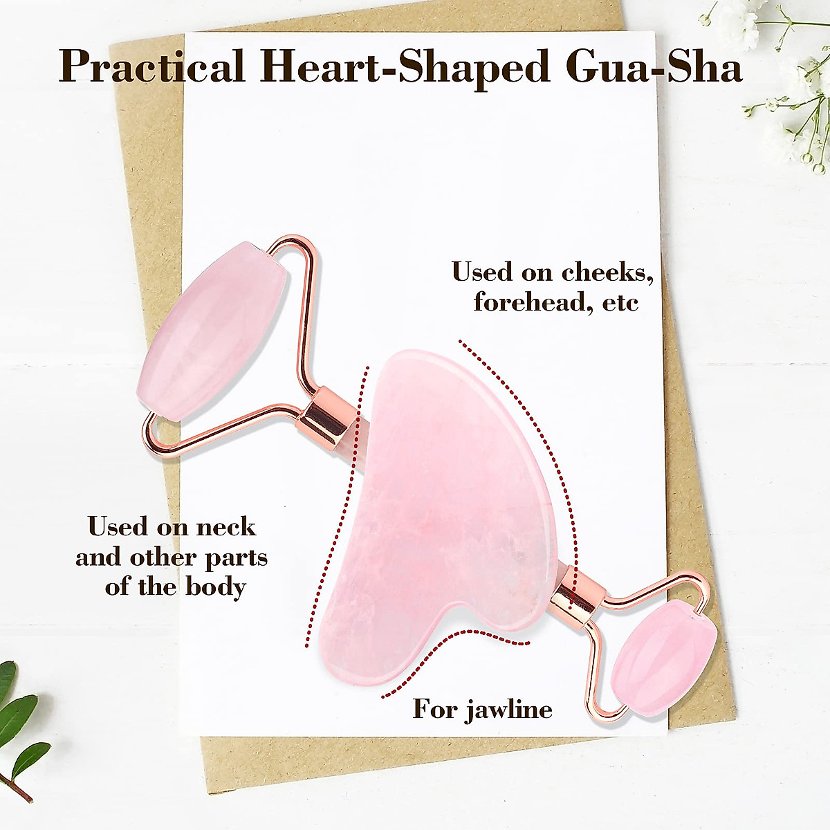 Jade Roller & Gua Sha Set, BearKig Jade Roller for Face, Anti-Aging Rose Quartz Face Roller for Skin Care, Beauty Facial Roller Massager Tools for Face, Eye, Neck, Reduce Wrinkle & Dark Circle