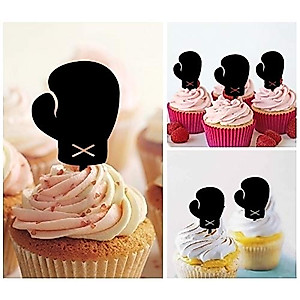 TA1182 Boxing Glove Silhouette Party Wedding Birthday Acrylic Cupcake Toppers Decor 10 pcs