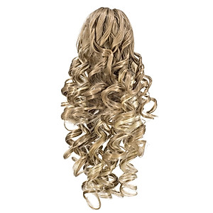 SWACC 12-Inch Short Screw Curls Claw Clip Ponytail Extensions Synthetic Clip in Drawstring Curly Ponytail Hairpiece Jaw Clip Hair Extension (Beige/Blonde Mixed-24H613#)